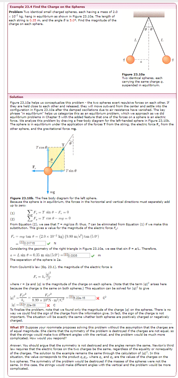 Solved Example 23.4 Find the charge on the Spheres Problem | Chegg.com