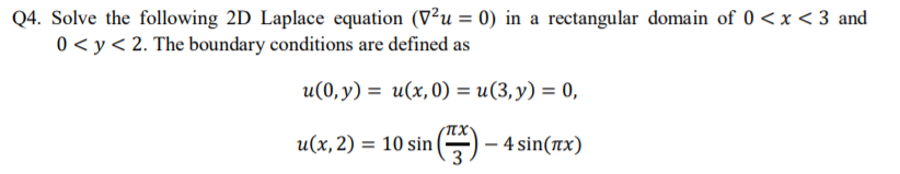 Solved Q4. Solve the following 2D Laplace equation (12u = 0) | Chegg.com