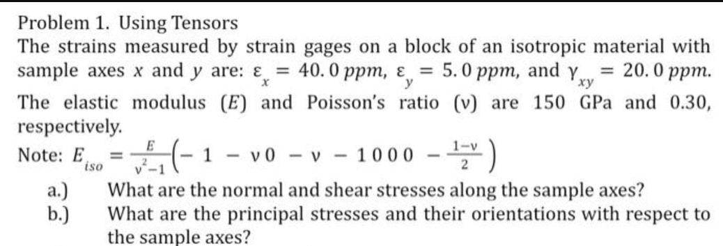 Solved Problem 1. Using Tensors The strains measured by | Chegg.com