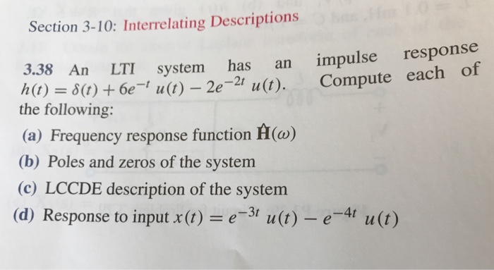 Solved An LTI system has an impulse response h(t) = delta | Chegg.com