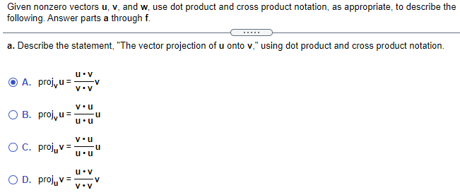 Solved Given nonzero vectors u , v , and w , use dot product | Chegg.com