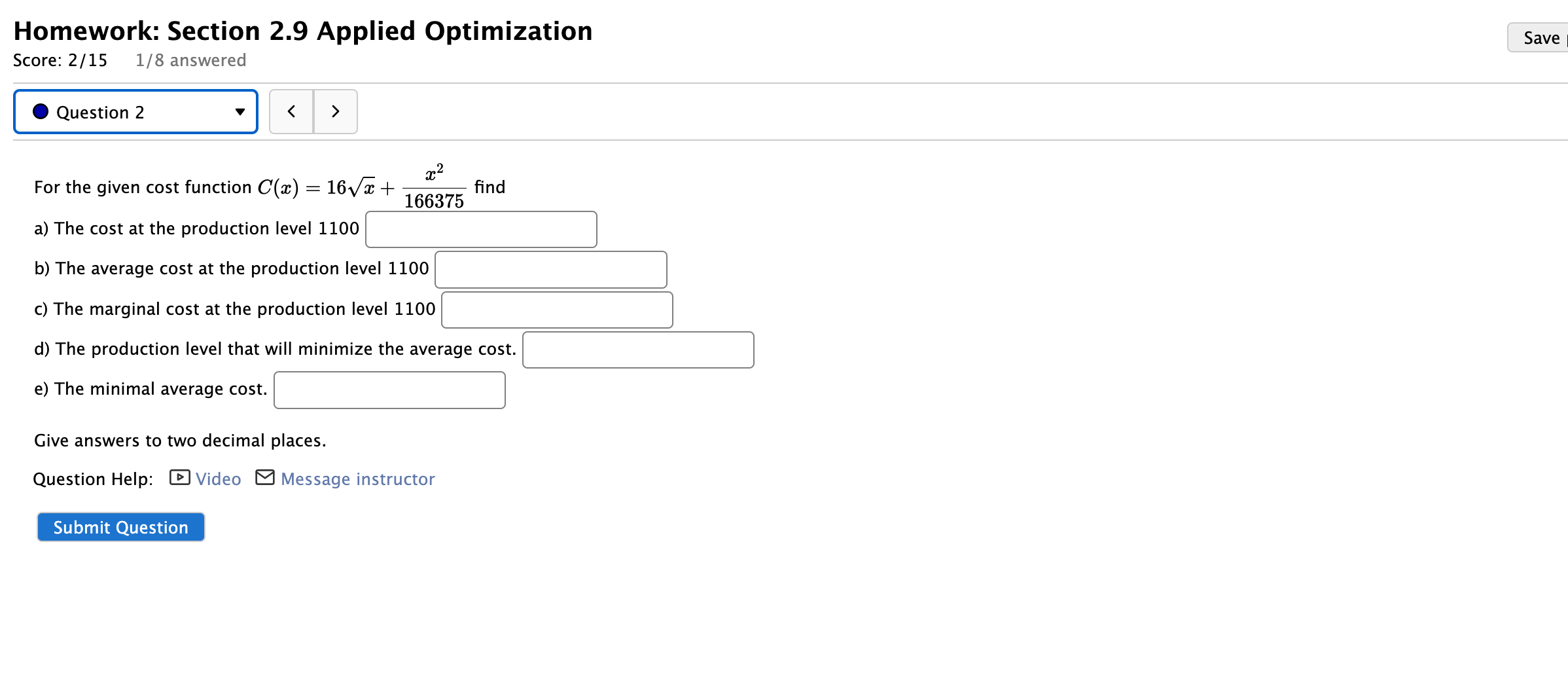 Solved Homework Section 2 9 Applied Optimization Score