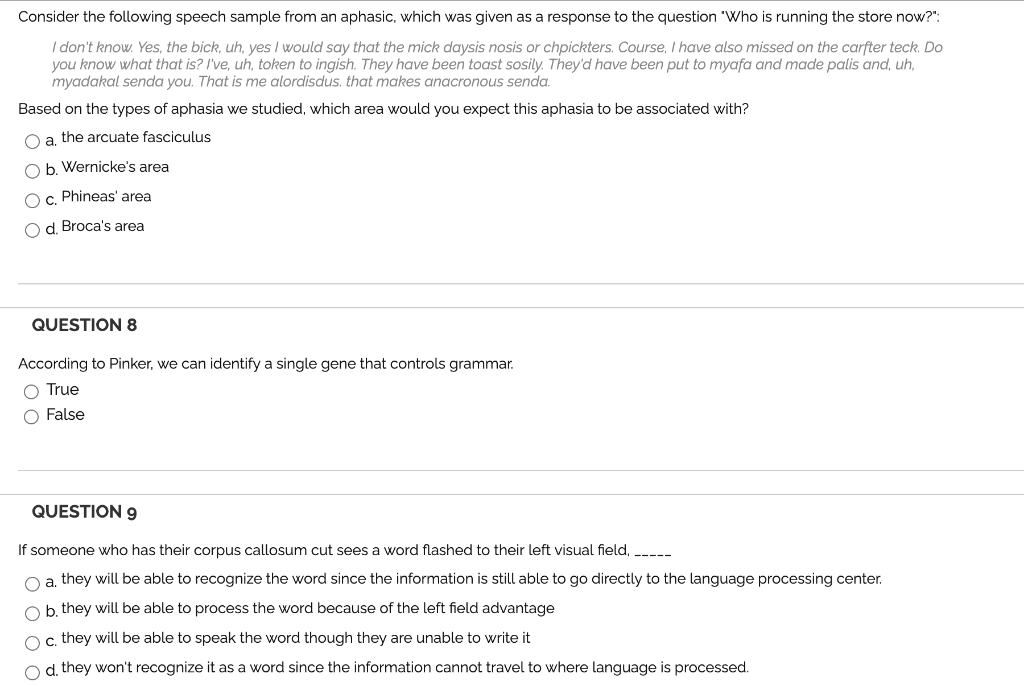 Solved Consider the following speech sample from an aphasic, | Chegg.com
