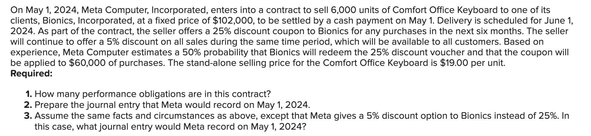 Solved On May 1, 2024, Meta Computer, Incorporated, enters | Chegg.com