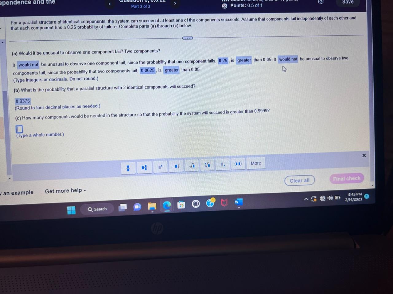 Solved For A Parallel Structure Of Identical Components The