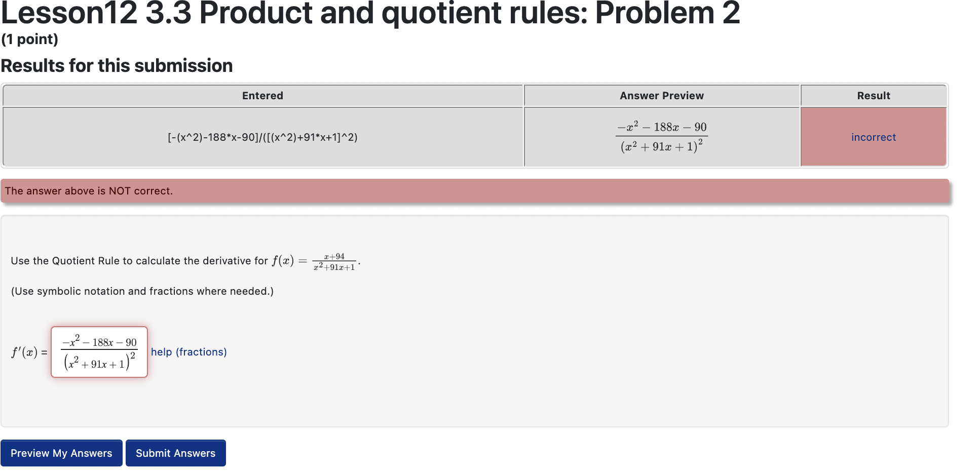 Solved Lesson12 3.3 Product and quotient rules: Problem 2 (1 | Chegg.com
