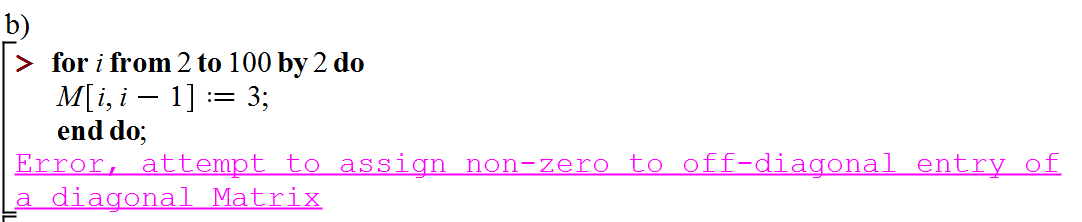 Solved 2. a) Create a 100 × 100 diagonal matrix, called M, | Chegg.com