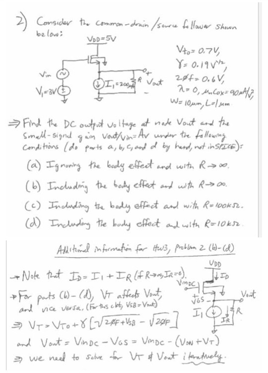 Solved 2 Consider the common-drain /source follower Shown | Chegg.com