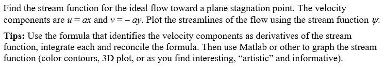 Solved Find the stream function for the ideal flow toward a | Chegg.com
