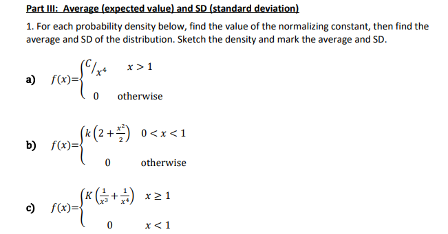 Solved Part III: Average (expected value) and SD (standard | Chegg.com