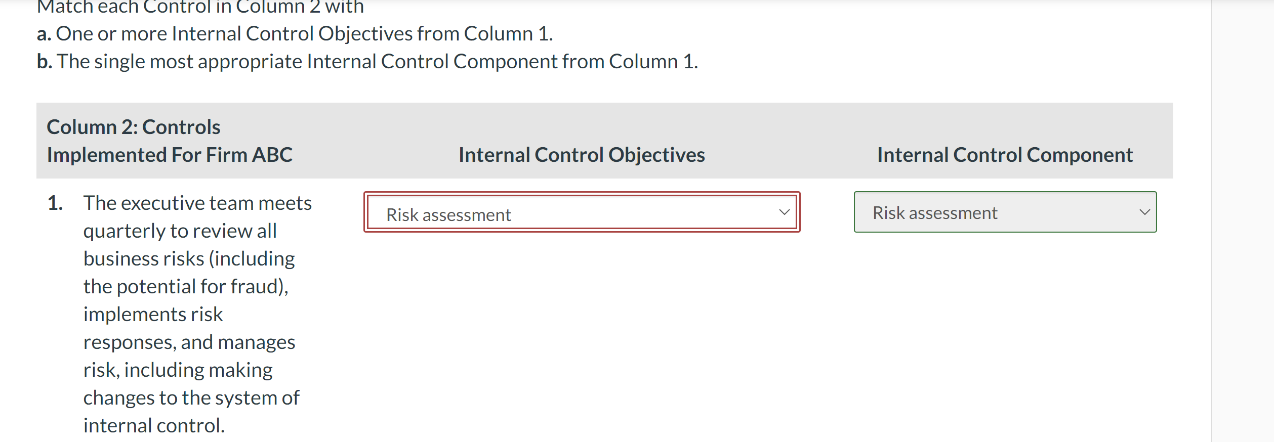 Solved Match each Control in Column 2 with a. One or more | Chegg.com