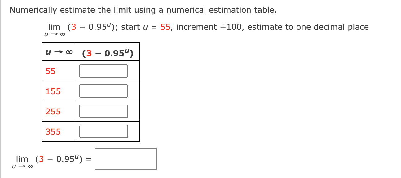 Solved Numerically estimate the limit using a numerical | Chegg.com