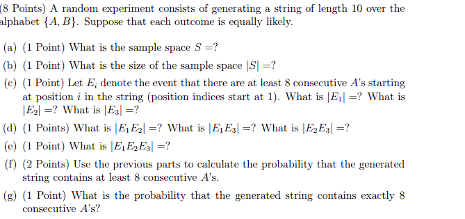 Solved 8 Points) A random experiment consists of generating | Chegg.com