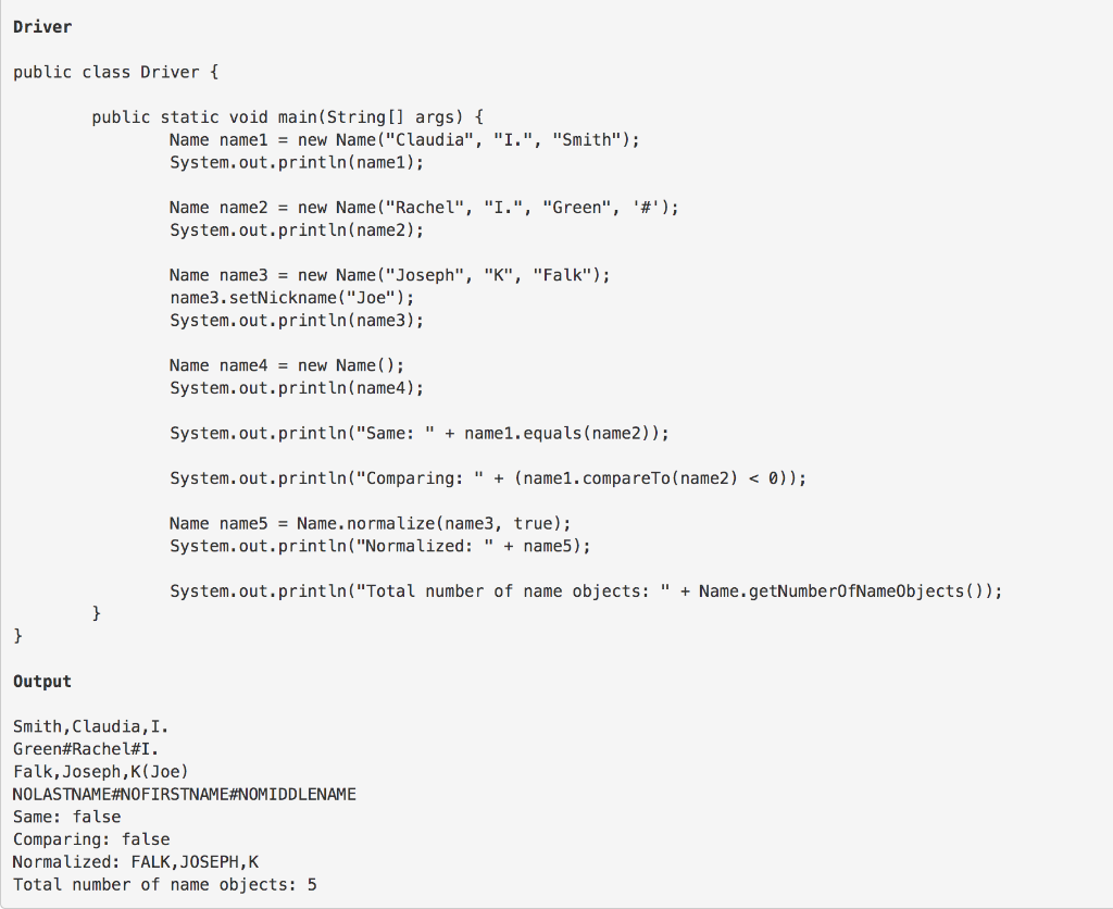 Solved Your task is to implement the Name class. This class | Chegg.com