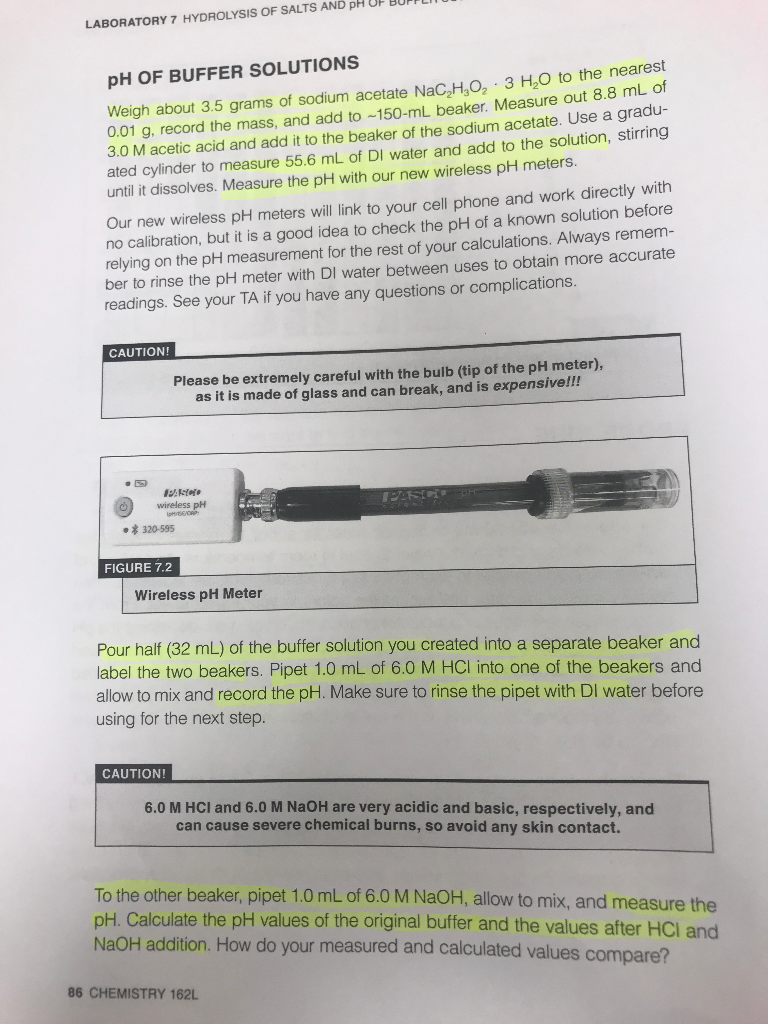 Solved LABORATORY 7 HYDROLYSIS OF SALTS AND PH pH OF BUFFER | Chegg.com