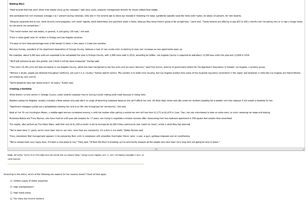 Solved 1. Understanding the forces that determine rental | Chegg.com