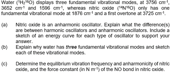 Water (1H216O) displays three fundamental vibrational | Chegg.com