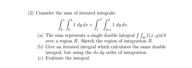 Solved (2) Consider the sum of iterated integrals: [[1 dydr | Chegg.com
