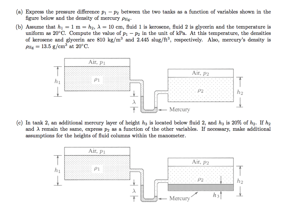 Solved 4. A mercury manometer is used to connect two tanks | Chegg.com