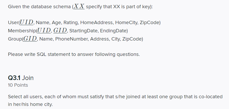 Solved Given The Database Schema Xx Specify That Xx Is Part 