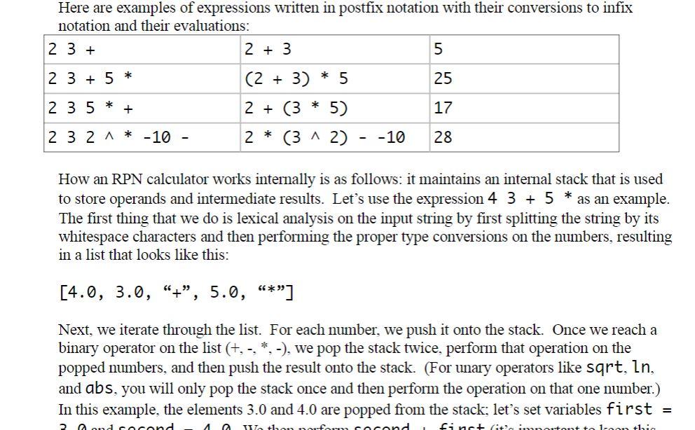Solved In Java, please create An RPN (postfix notation) | Chegg.com