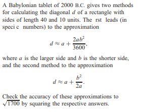 Solved A Babylonian tablet of 2000 B.C. gives two methods | Chegg.com