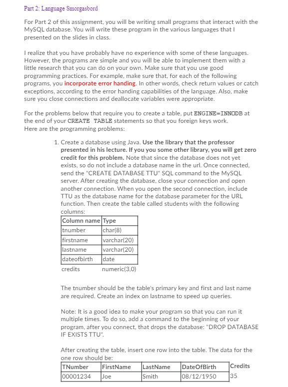 Part 2: Language Smorgasbord For Part 2 of this | Chegg.com