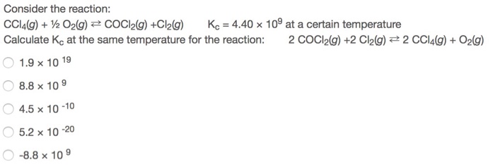 Solved Consider the reaction: CCl4(g) + ½ O2(g) 근 COCl2(g) | Chegg.com