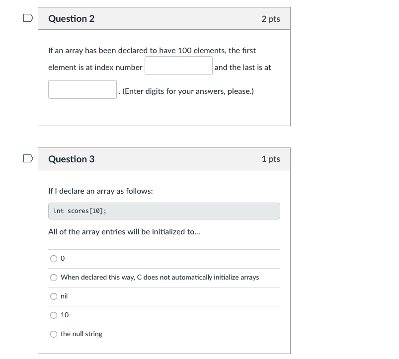 Solved Question 2 2 Pts If An Array Has Been Declared To