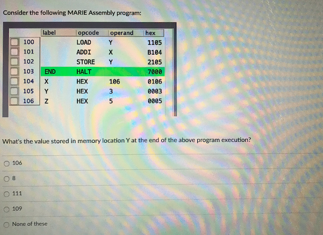 Solved Consider the following MARIE Assembly program: label | Chegg.com