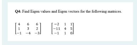 Solved Q4: Find Eigen values and Eigen vectors for the | Chegg.com