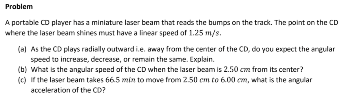 Solved Problem A portable CD player has a miniature laser | Chegg.com
