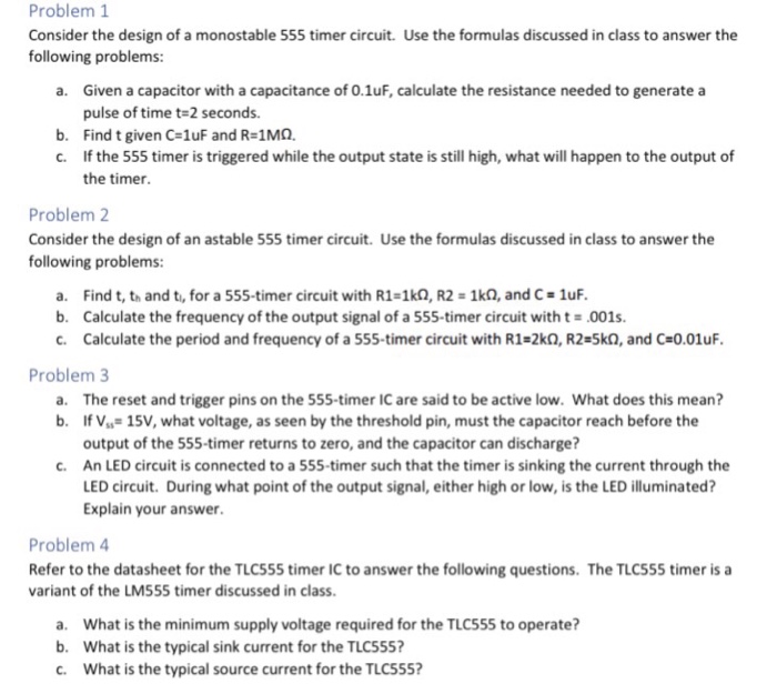 Solved Consider the design of a monostable 555 timer | Chegg.com
