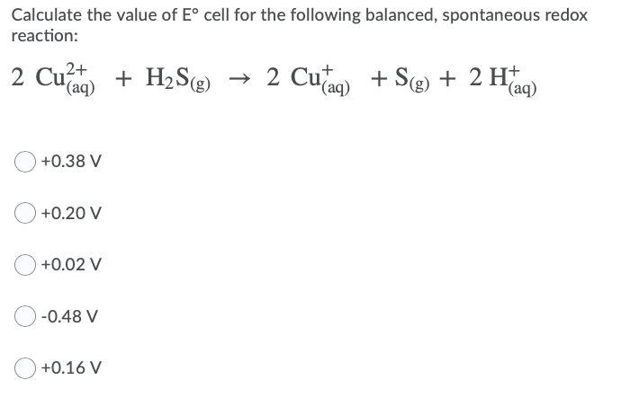 Solved Calculate the value of Eº cell for the following | Chegg.com
