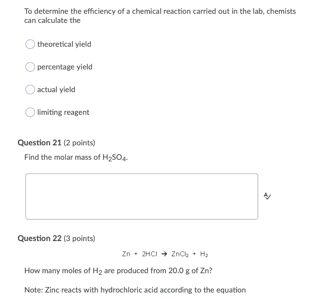 Solved To determine the efficiency of a chemical reaction | Chegg.com