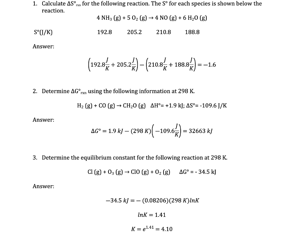 Solved Entropy and Free Energy Solved Problems Attached | Chegg.com