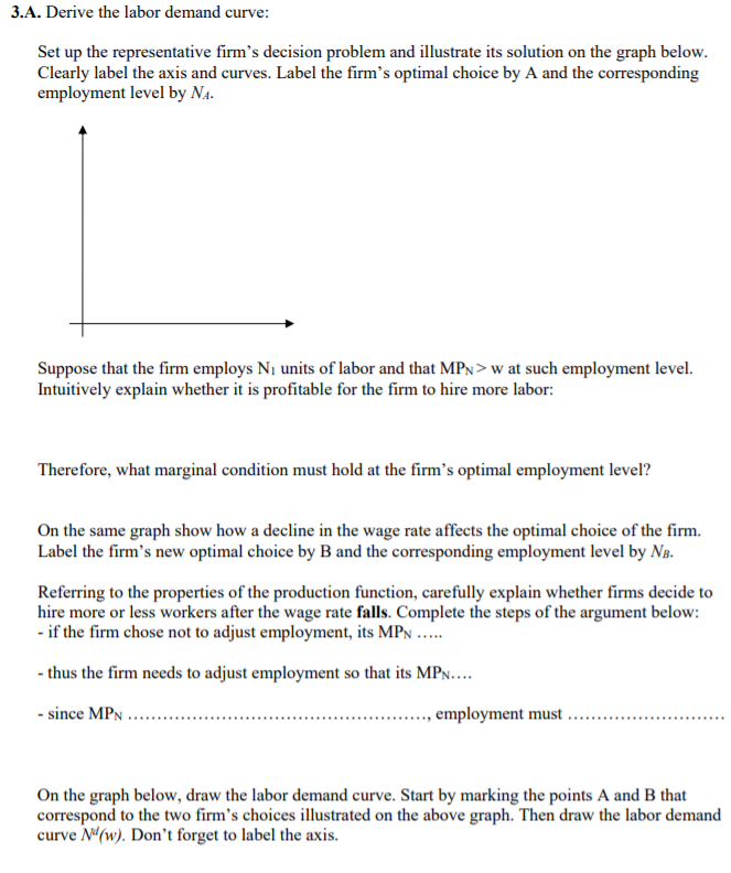 3.A. Derive the labor demand curve: Set up the | Chegg.com