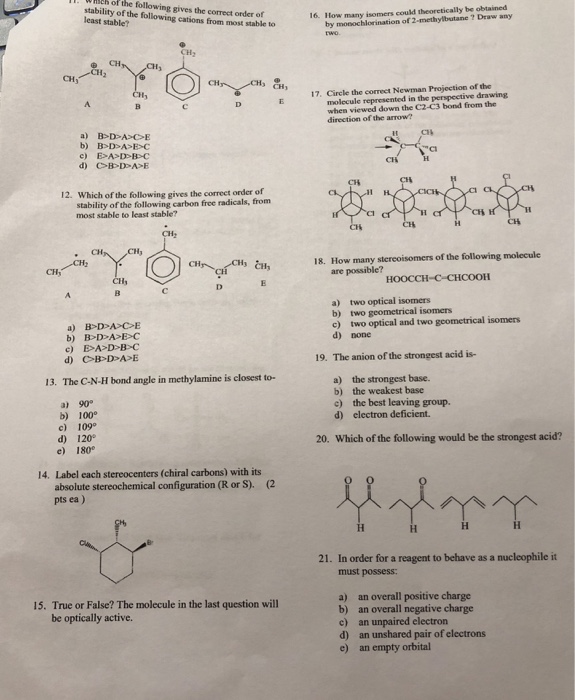 Solved 00h stability of the following cations from most | Chegg.com