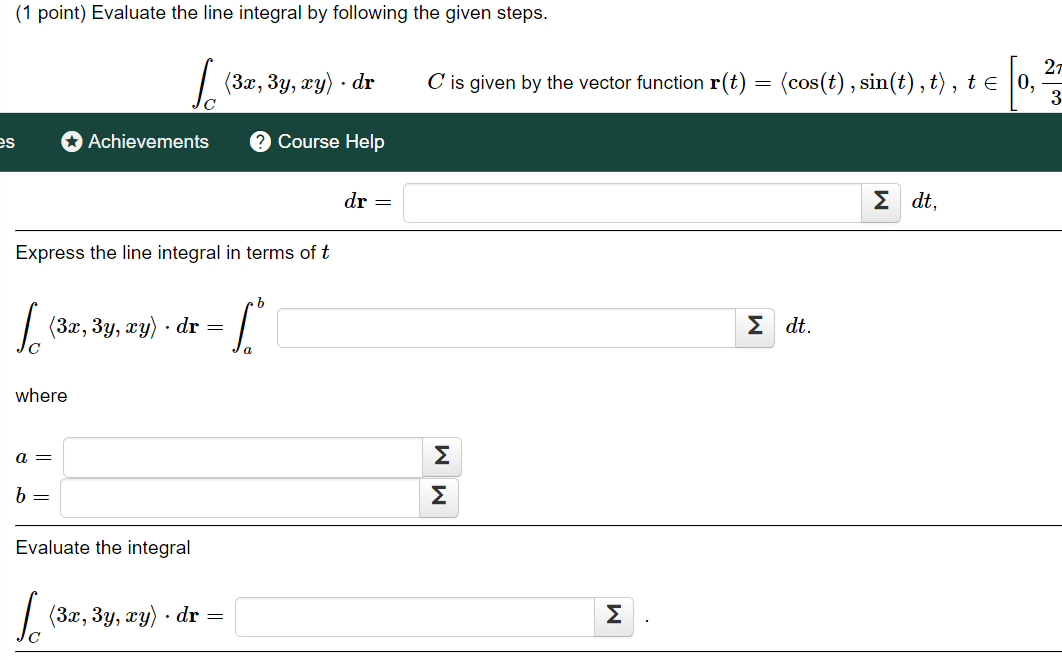 Solved (1 point) Evaluate the line integral by following the | Chegg.com