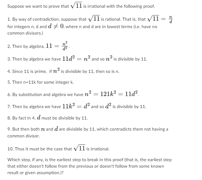 Solved Suppose we want to prove that 11 is irrational with | Chegg.com