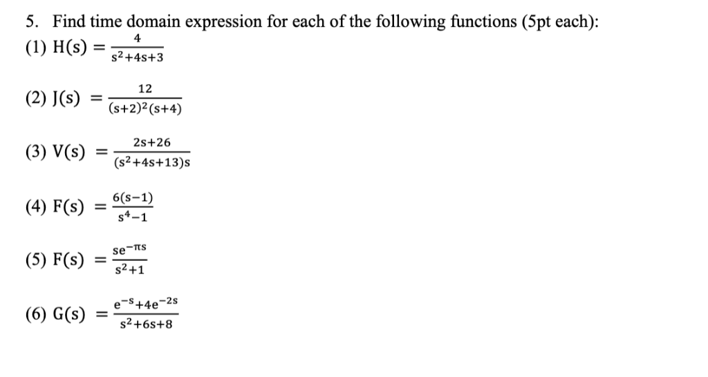 Solved 5. Find time domain expression for each of | Chegg.com