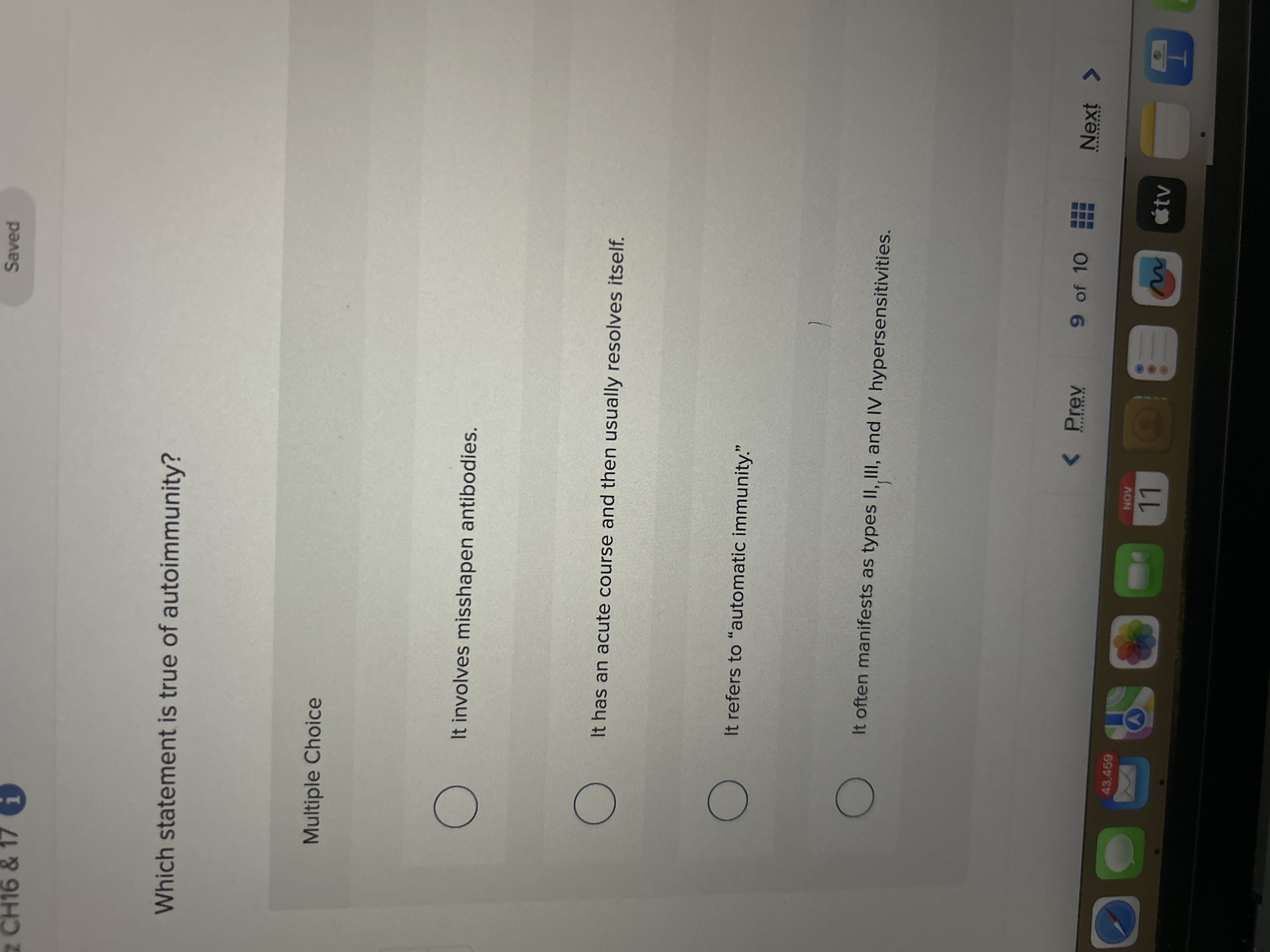 High Quality SOLUTION Which statement is true of autoimmunity?Multiple | Chegg.com