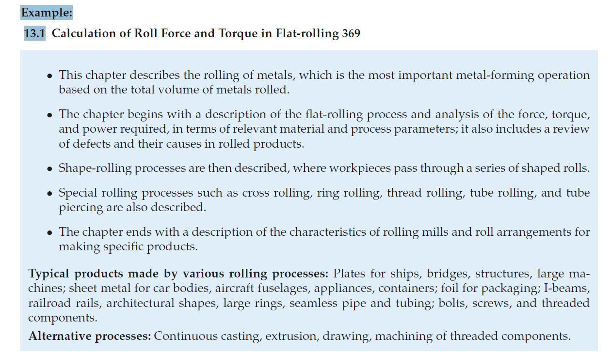 Solved In Example 13.1, calculate the roll force and the | Chegg.com