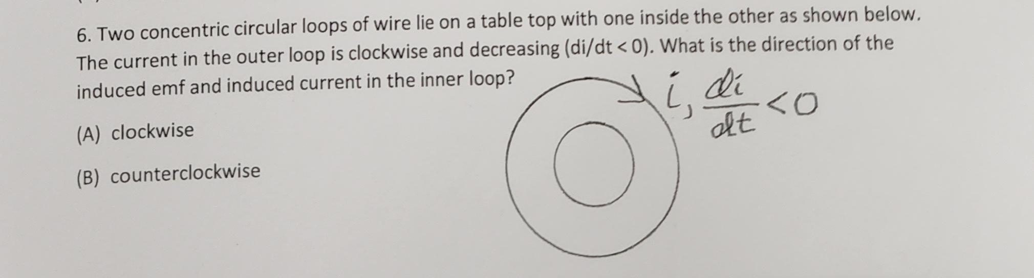 Solved 6. Two concentric circular loops of wire lie on a | Chegg.com