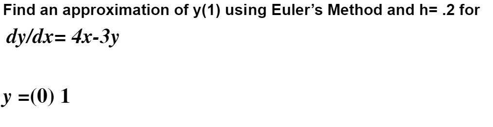 Solved Find an approximation of y(1) using Euler's Method | Chegg.com