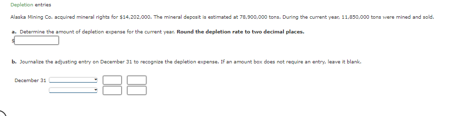 Solved Depletion entriesAlaska Mining Co. ﻿acquired mineral | Chegg.com