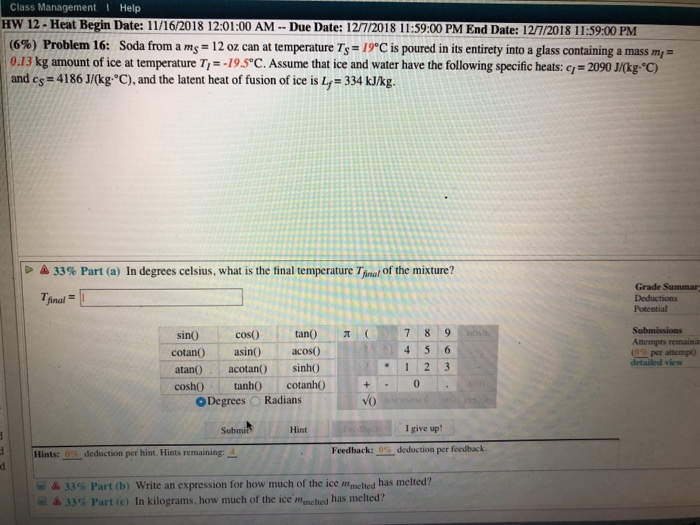 Solved Class Management Help HW 12- Heat Begin Date: | Chegg.com