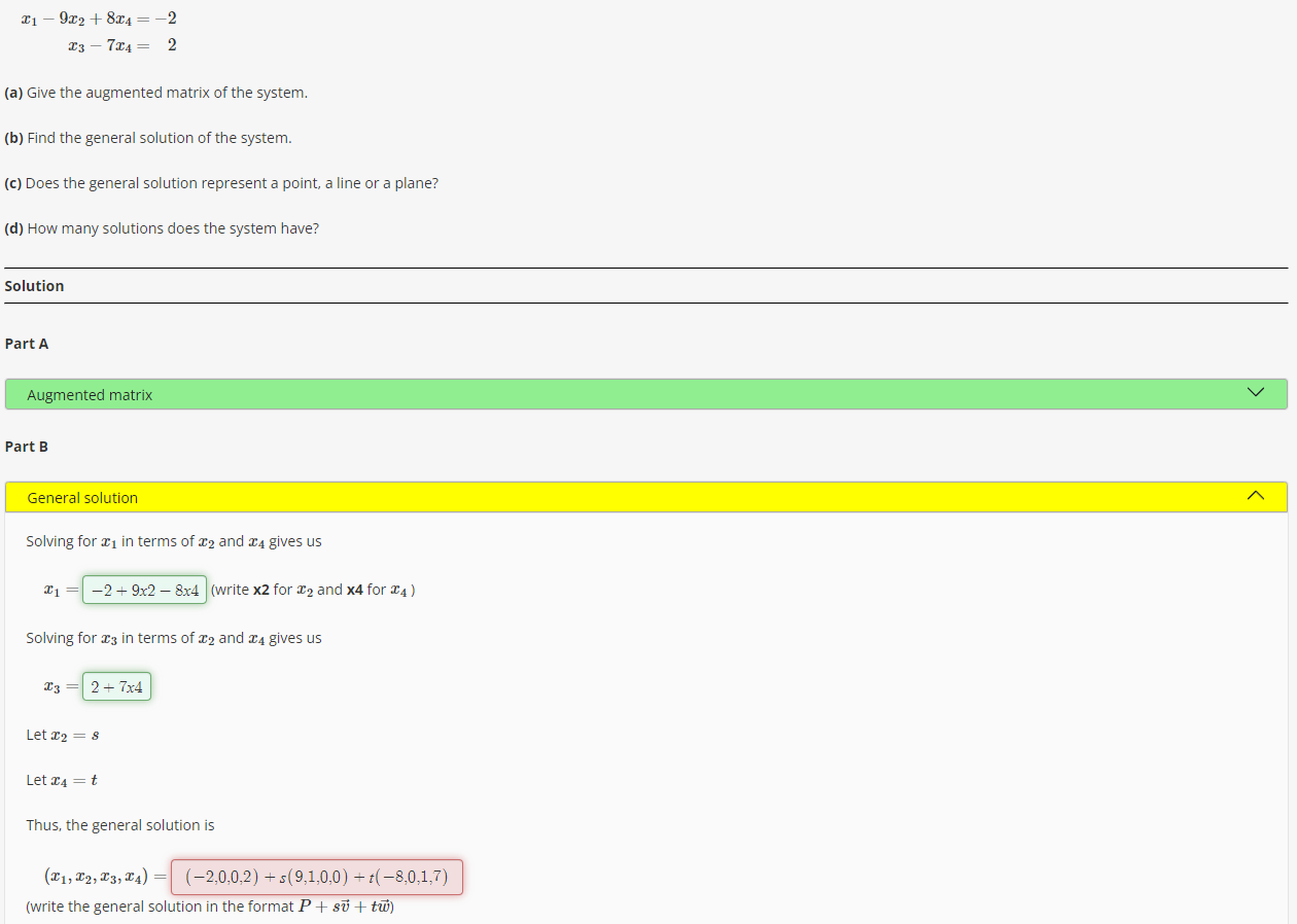Solved x1−9x2+8x4=−2x3−7x4=2 (a) Give the augmented matrix | Chegg.com