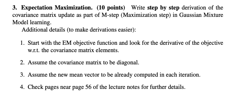 3. Expectation Maximization. (10 points) Write step | Chegg.com