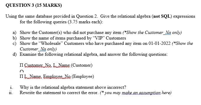 Solved Using the same database provided in Question 2. Give | Chegg.com